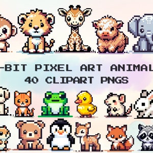 8-bit Pixel Art Animals Clipart- 40 Pngs Transparent Background for ...