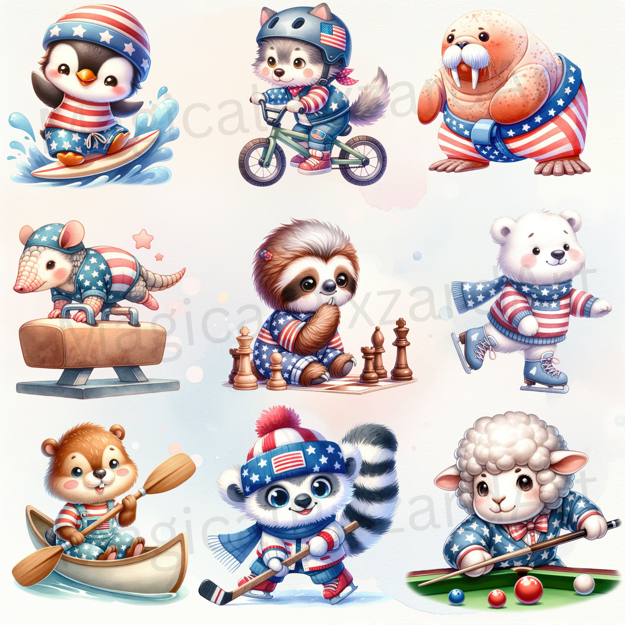 40 Watercolor Animal Sports Clipart, Athletic Animal Dressed in ...