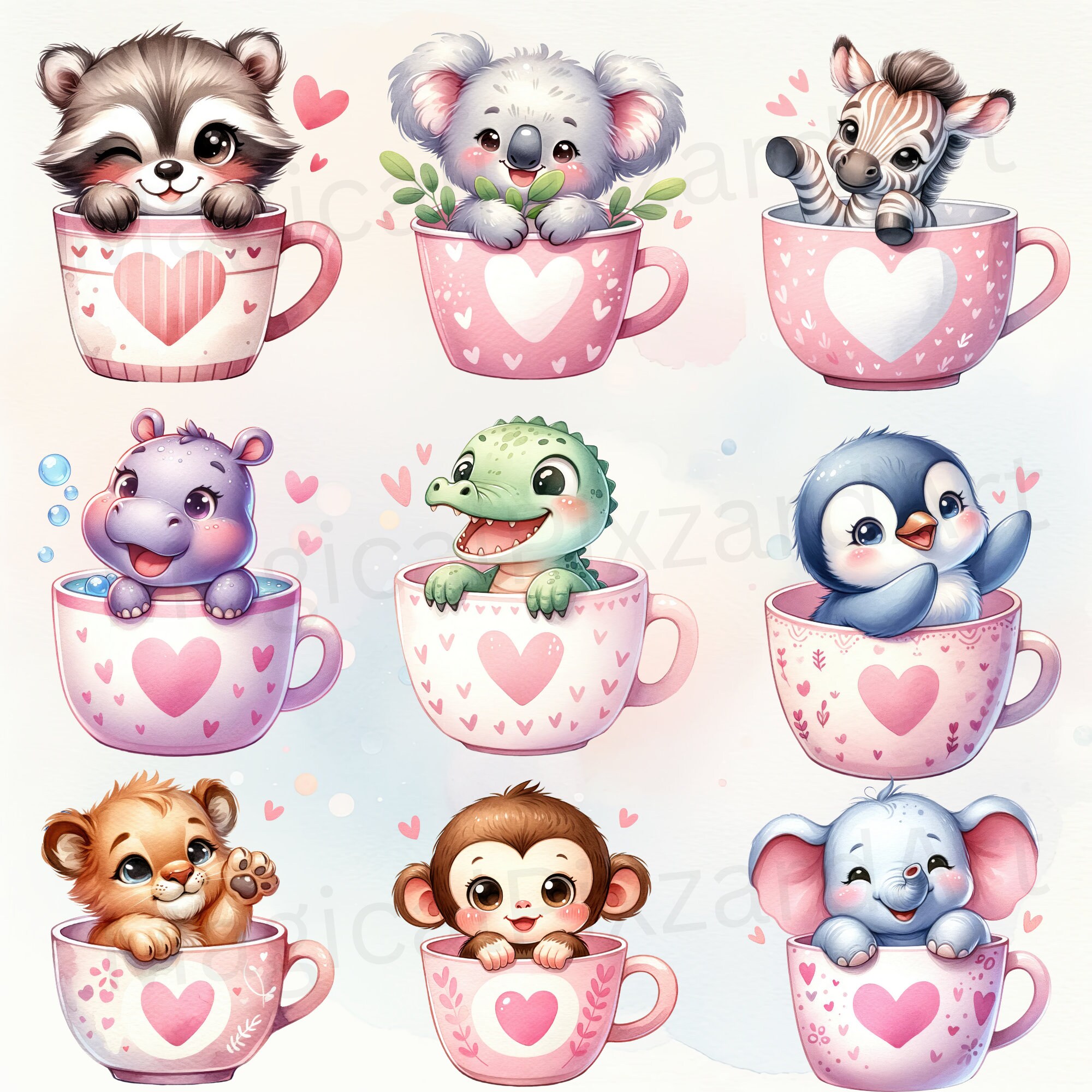 40 Watercolor Valentine's Animals Clipart, PNG Valentines Day Animals ...