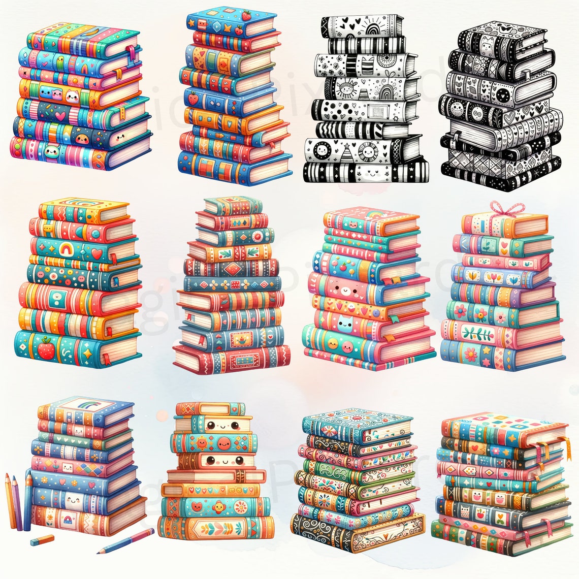 80 Watercolor Stack of Books Clipart Education Clipart, Watercolor ...