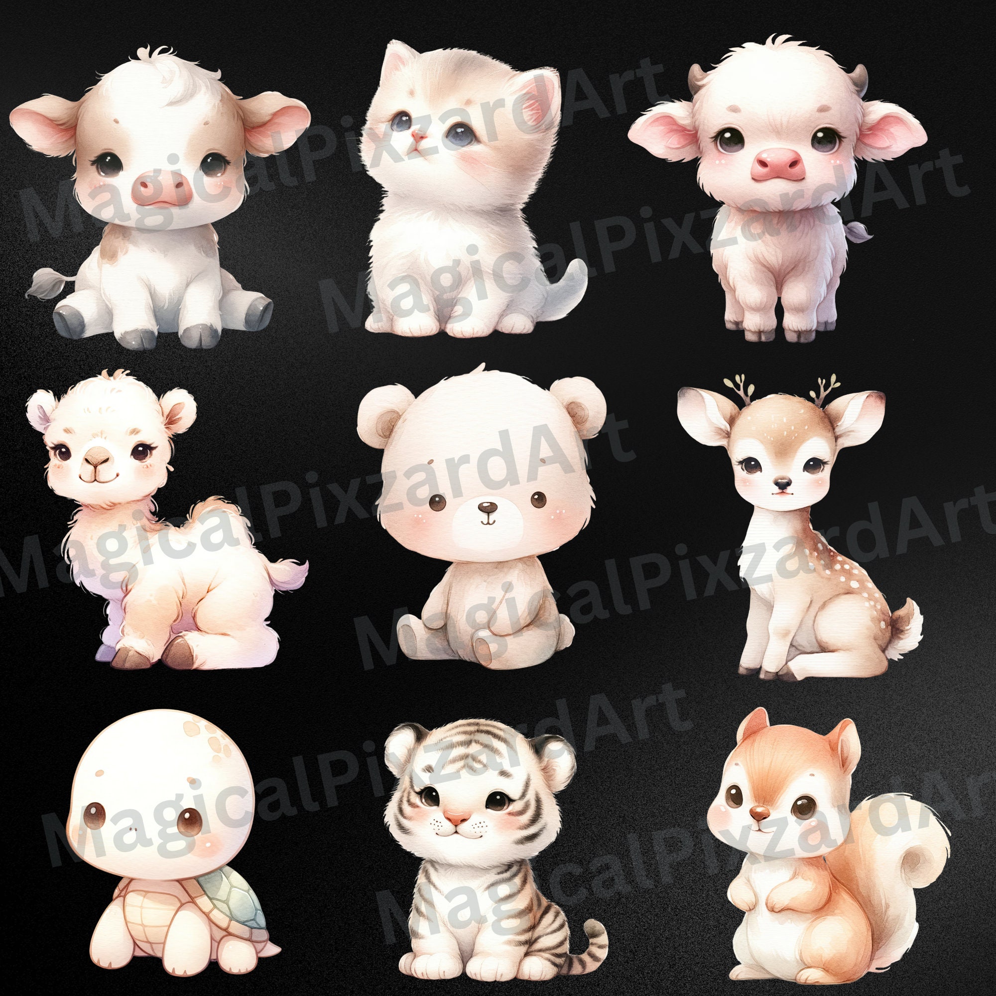 Watercolor Baby Animals Clipart 60 Cute Pngs, Transparent, Minimalist ...