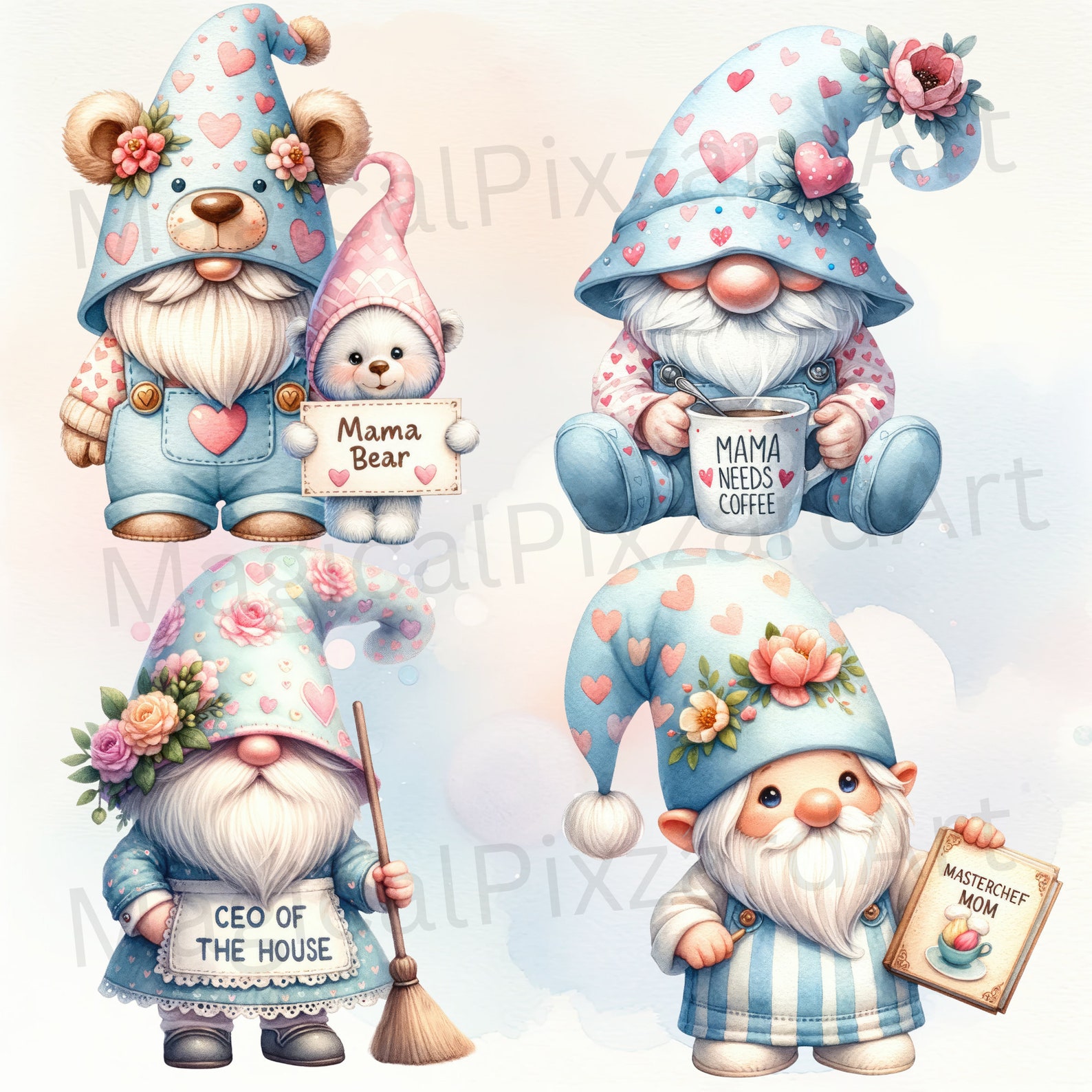 Mother's Day Gnome Clipart Watercolor Gnomes, Mom-themed Illustration ...