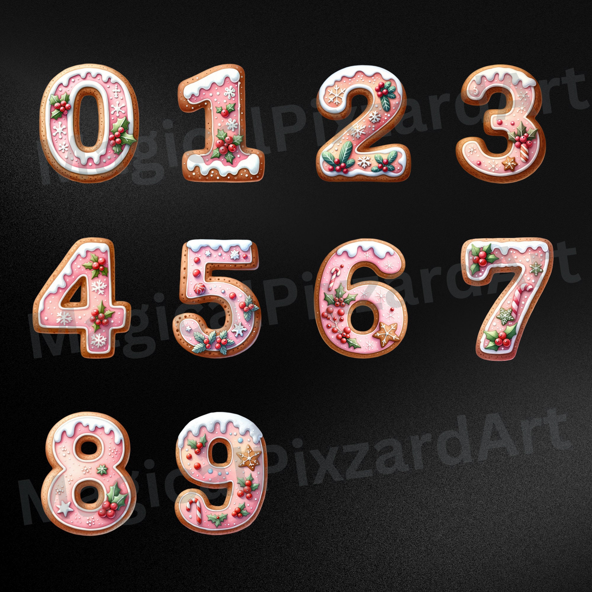 Watercolor Christmas Alphabet Clipart Set : Pastel Pink Gingerbread ...