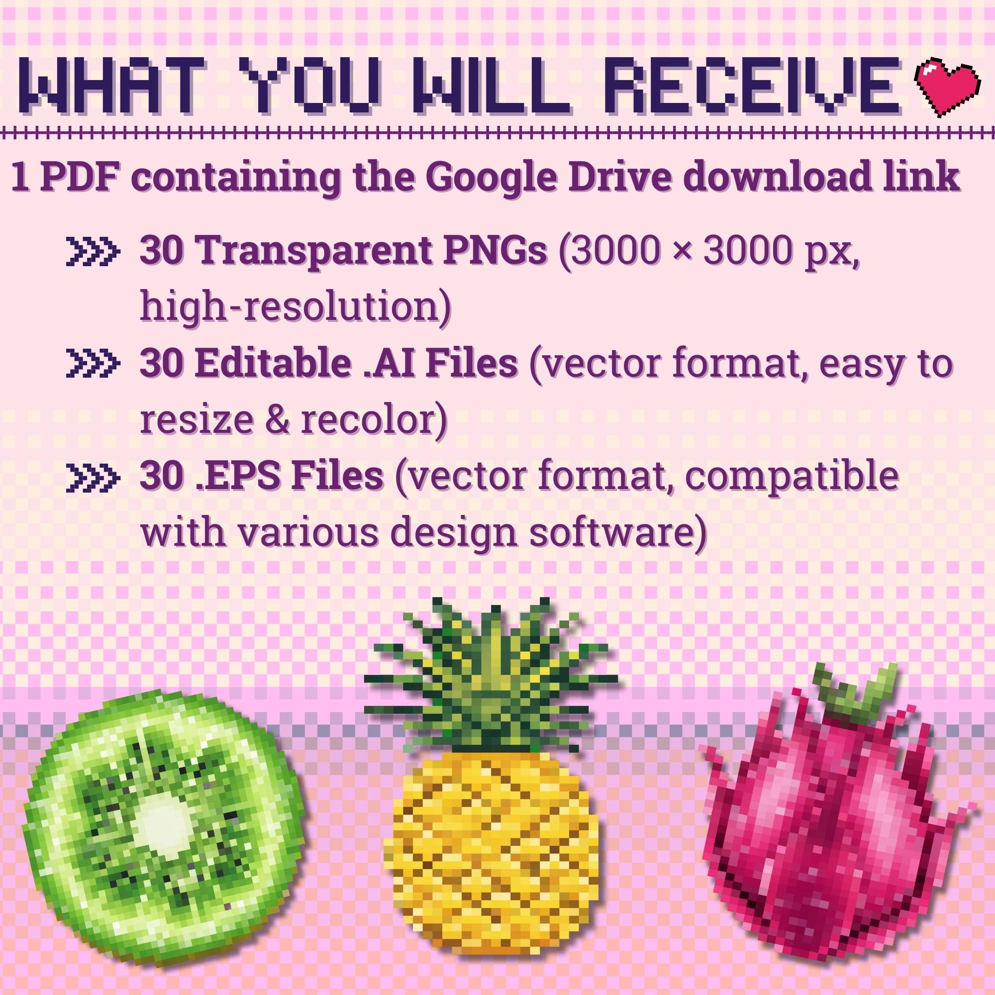 30 Retro 8-bit Pixel Art Fruit and Veggie (PNG, Ai, EPS) Clipart | High ...