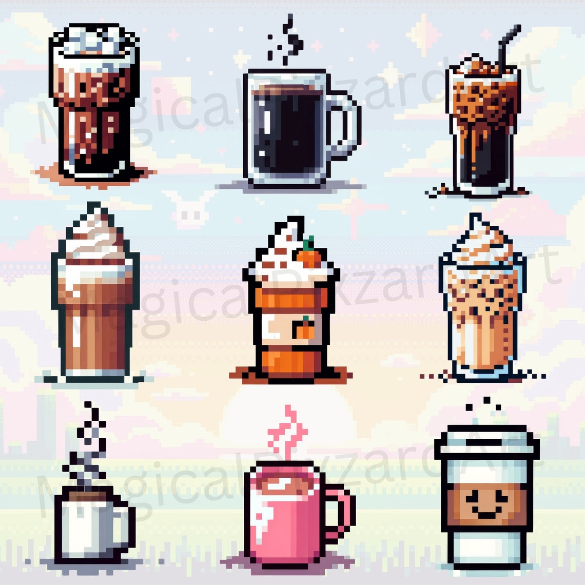 8-bit Coffee Pixel Art Collection - 30 Pngs Transparent Background for ...