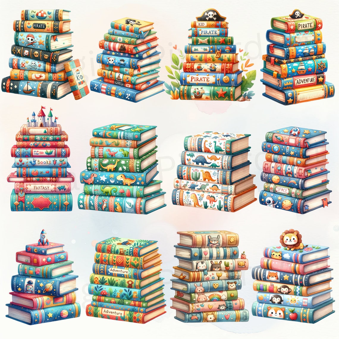 80 Watercolor Stack of Books Clipart Education Clipart, Watercolor ...