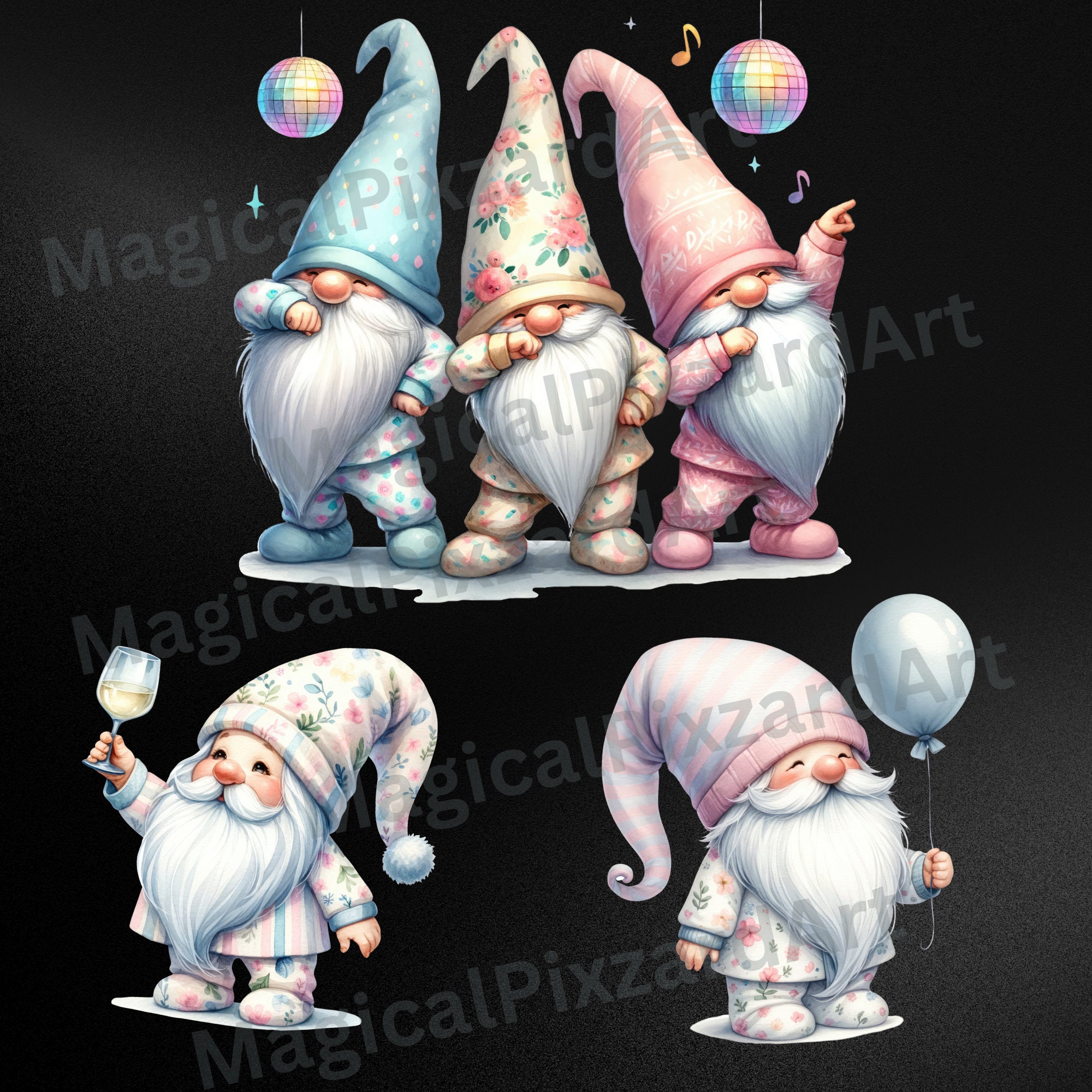 25 Watercolor Gnome Clipart in Pastel Pajamas High-quality PNG ...