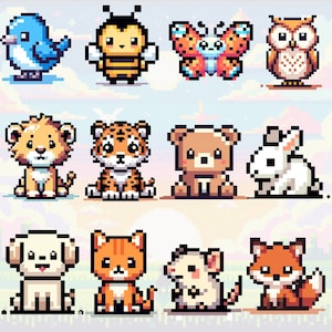8-bit Pixel Art Animals Clipart- 40 Pngs Transparent Background for ...
