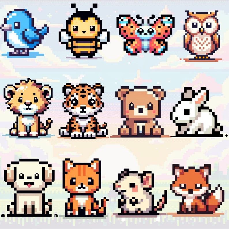 8-bit Pixel Art Animals Clipart- 40 Pngs Transparent Background for ...
