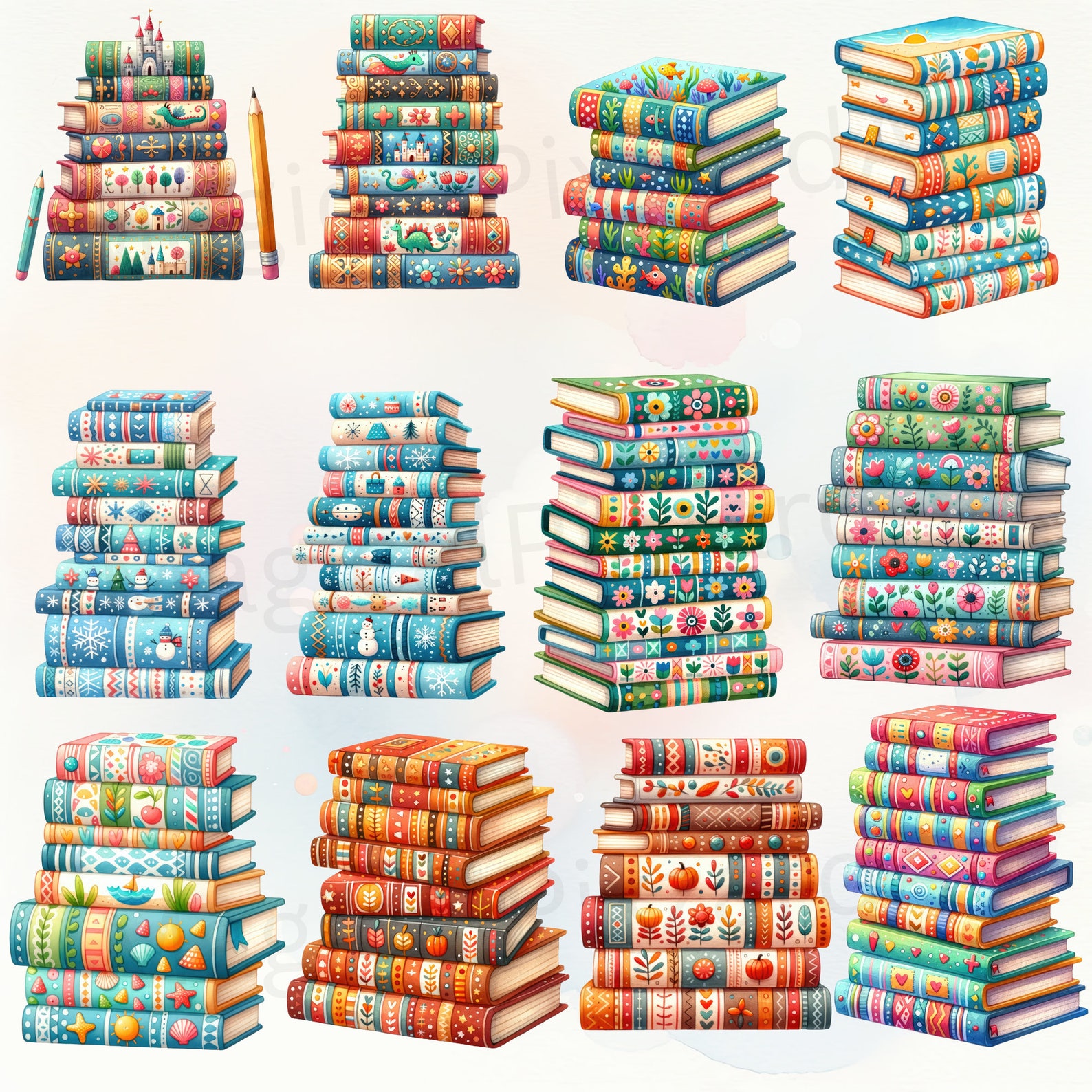 80 Watercolor Stack of Books Clipart Education Clipart, Watercolor ...