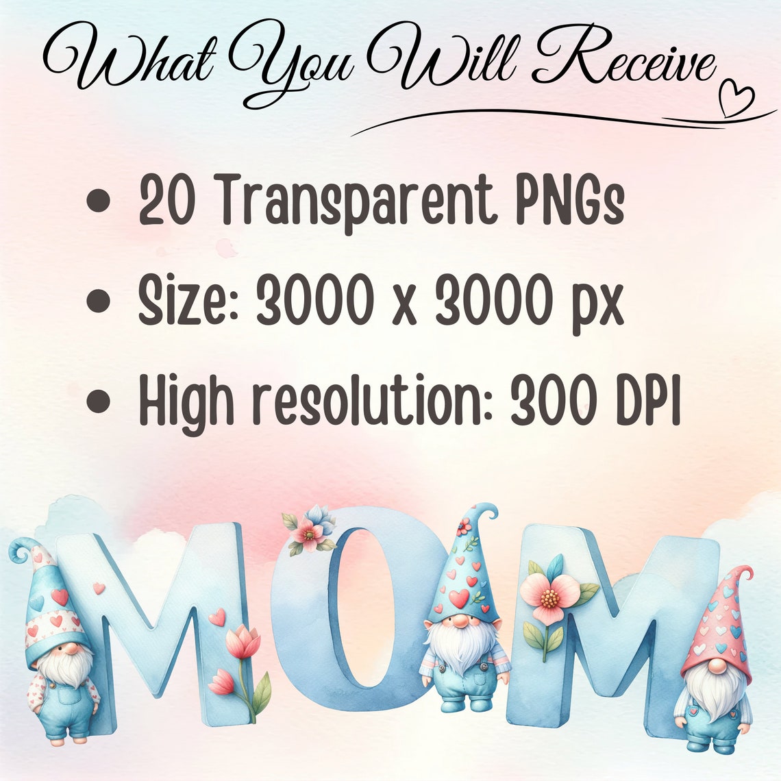 Mother's Day Gnome Clipart Watercolor Gnomes, Mom-themed Illustration ...