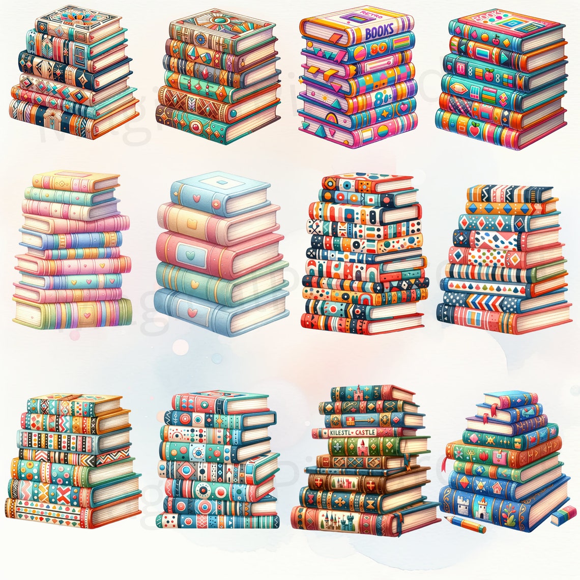 80 Watercolor Stack of Books Clipart Education Clipart, Watercolor ...