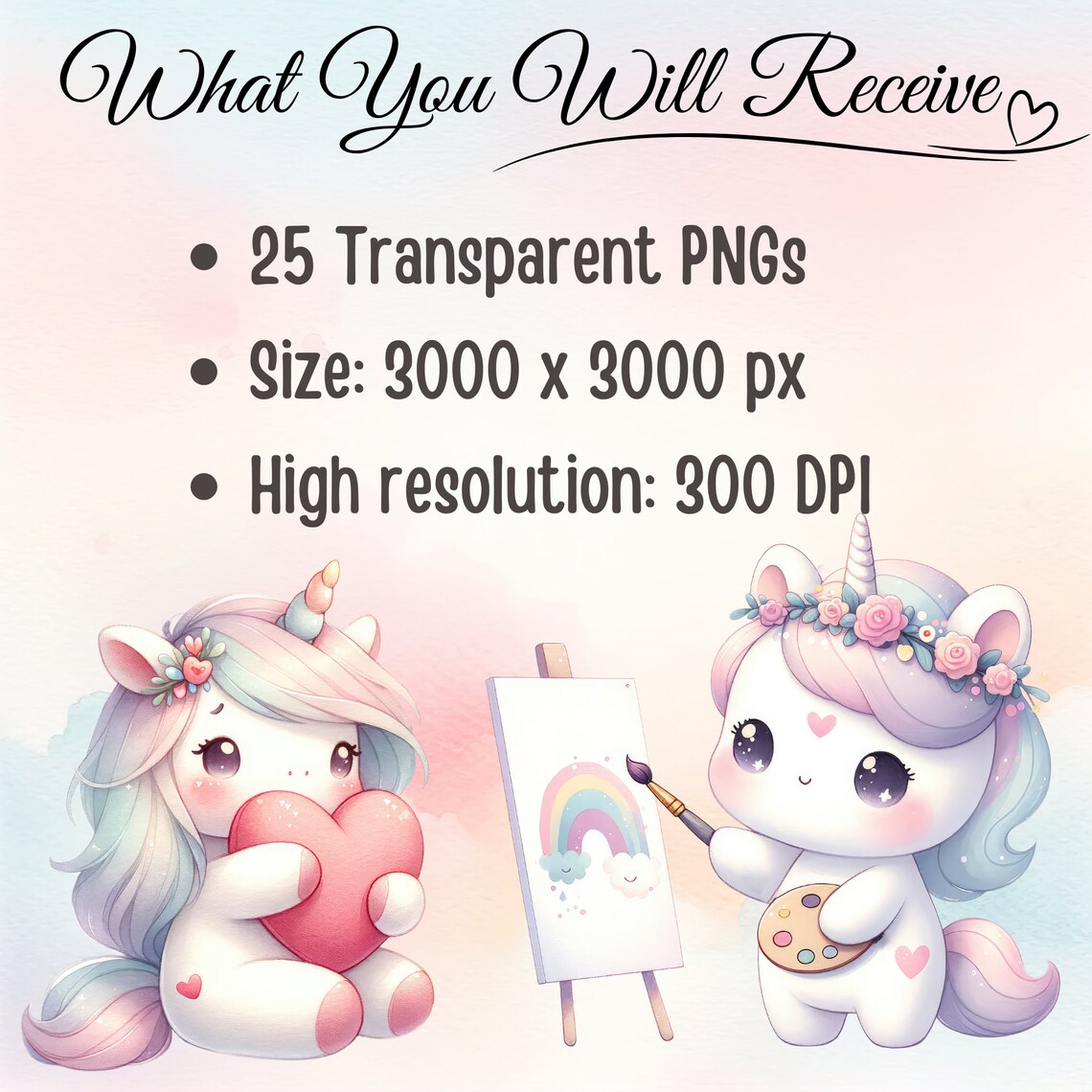 Pastel Unicorn Clipart Collection 25 PNG Files With Kawaii Watercolor ...