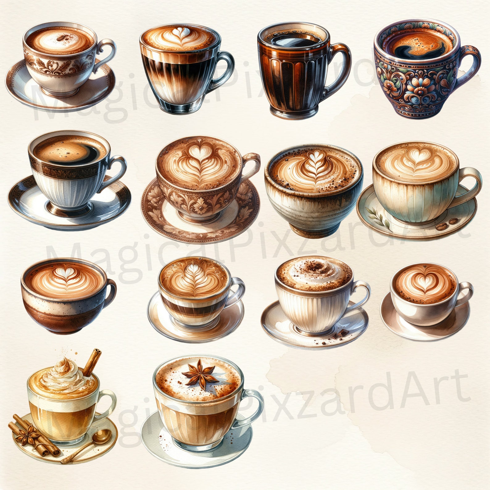 50 Watercolor Coffee Clipart Bundle, Tea Clipart, Cafe Clipart, Coffee ...