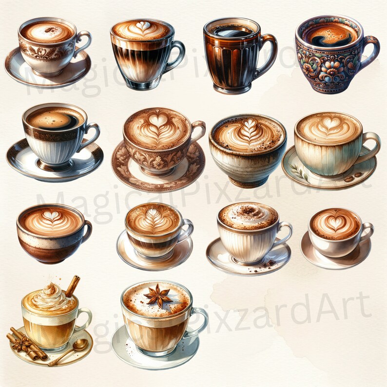 50 Watercolor Coffee Clipart Bundle, Tea Clipart, Cafe Clipart, Coffee ...