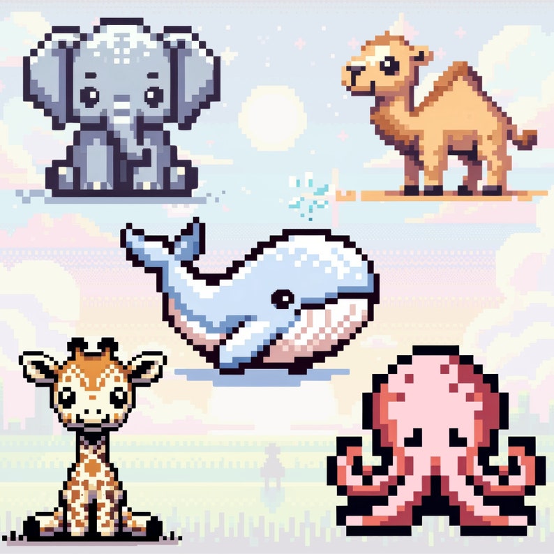8-bit Pixel Art Animals Clipart- 40 Pngs Transparent Background for ...