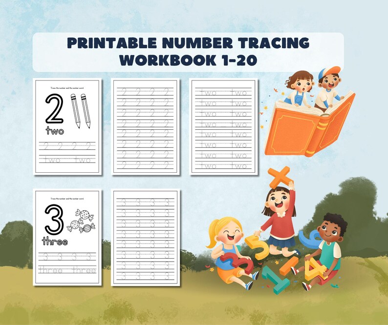 Number Trace 1-20, Tracing Numbers, Preschool Worksheet, Trace ...