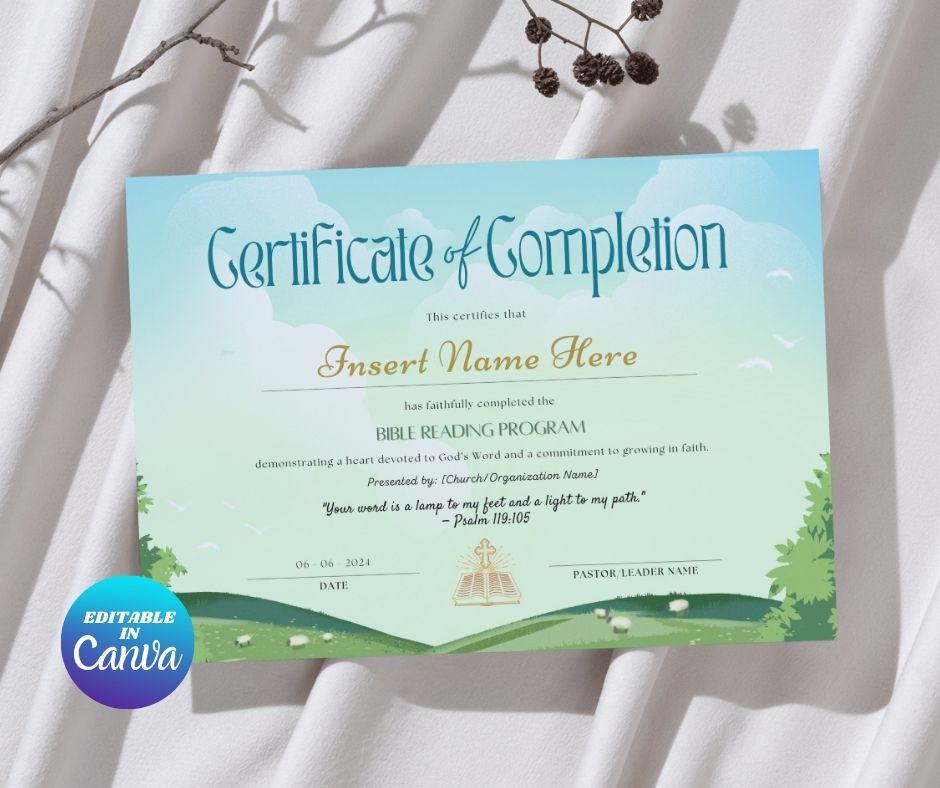 Bible Reading Certificate Template Canva Editable, Christian ...
