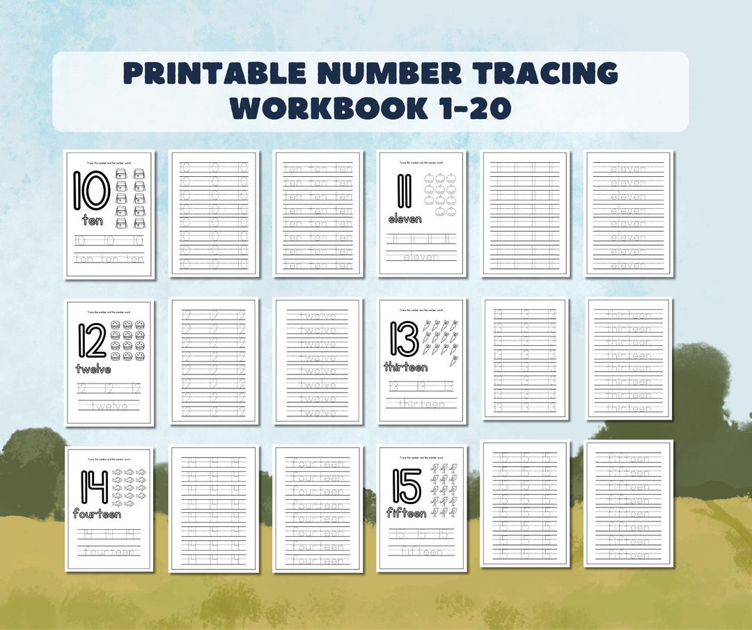 Number Trace 1-20, Tracing Numbers, Preschool Worksheet, Trace ...