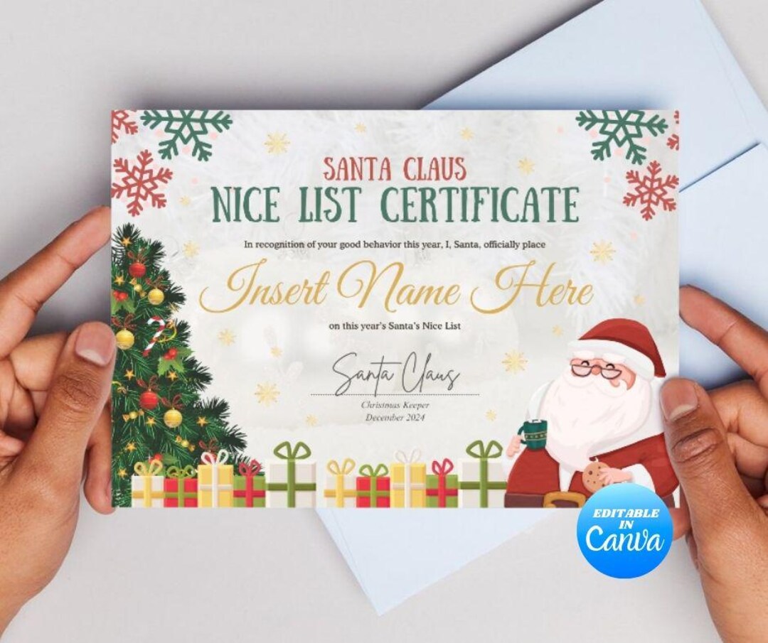 Santa Certificate, Good List Certificate, Editable Certificate Template ...