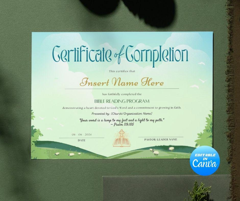 Bible Reading Certificate Template Canva Editable, Christian ...