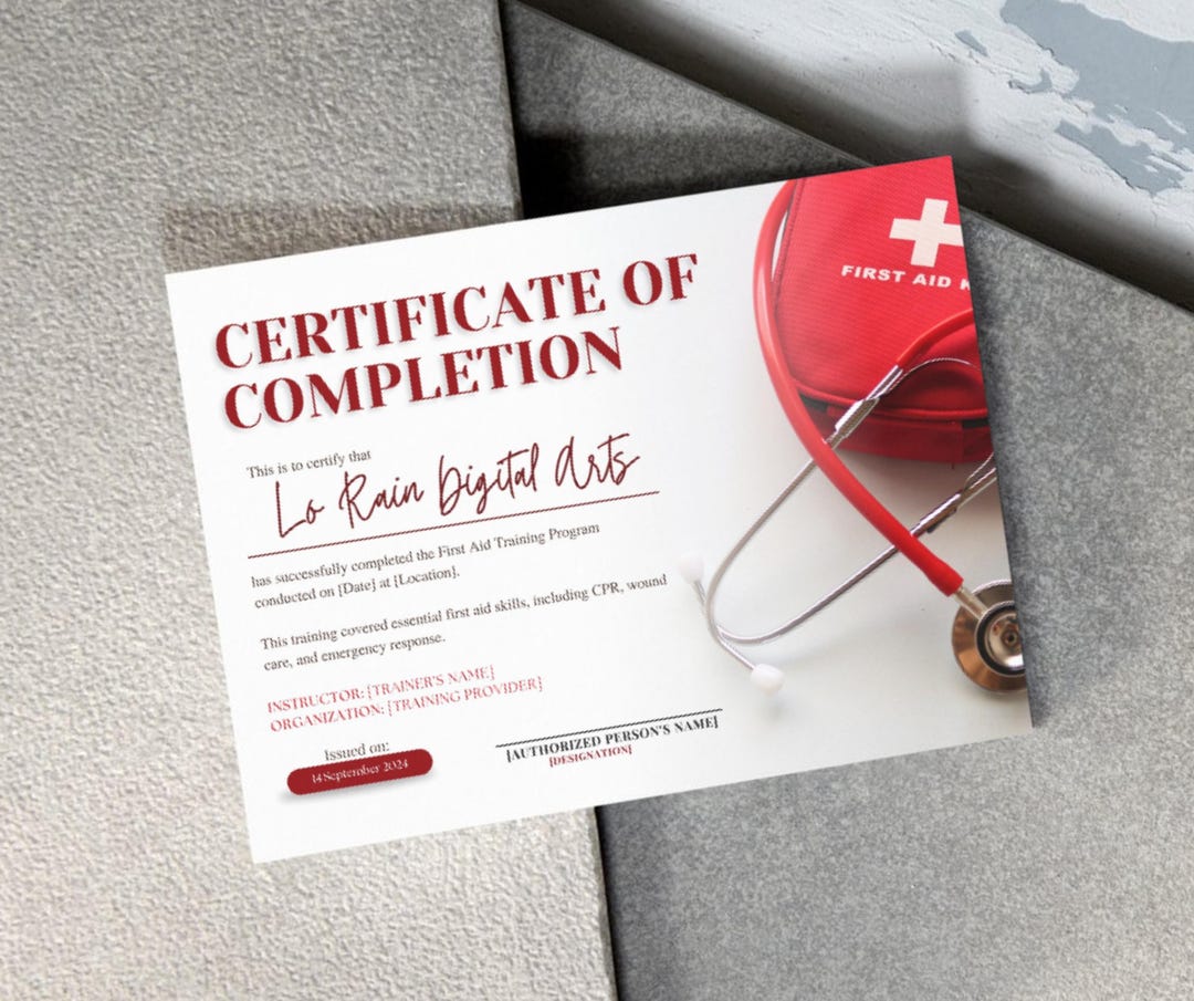 First Aid Training Certificate, Certificate Template, Training ...