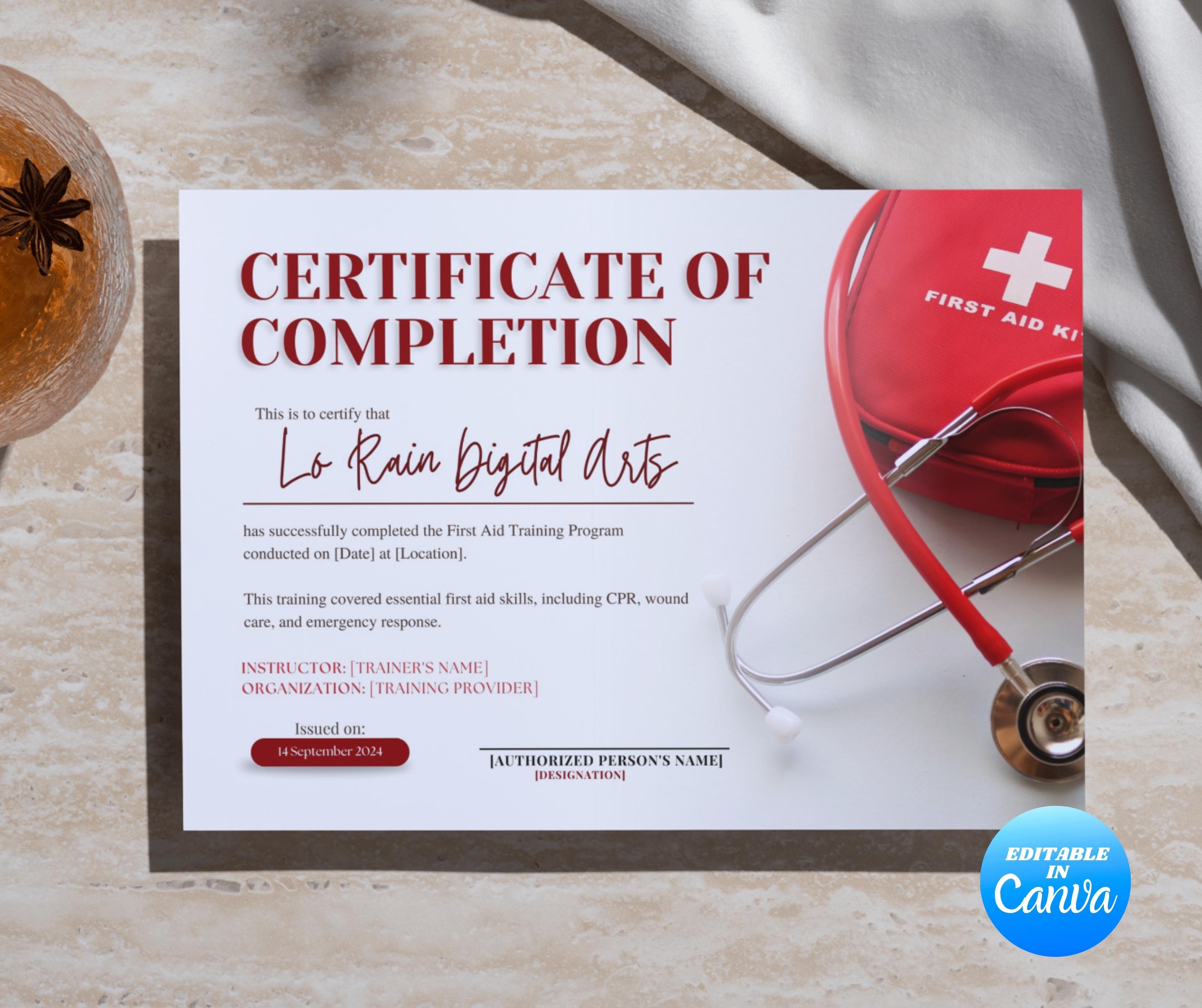 First Aid CPR Certification Teacher Training, First Aid Certificate for ...