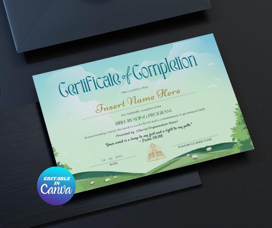 Bible Reading Certificate Template Canva Editable, Christian ...