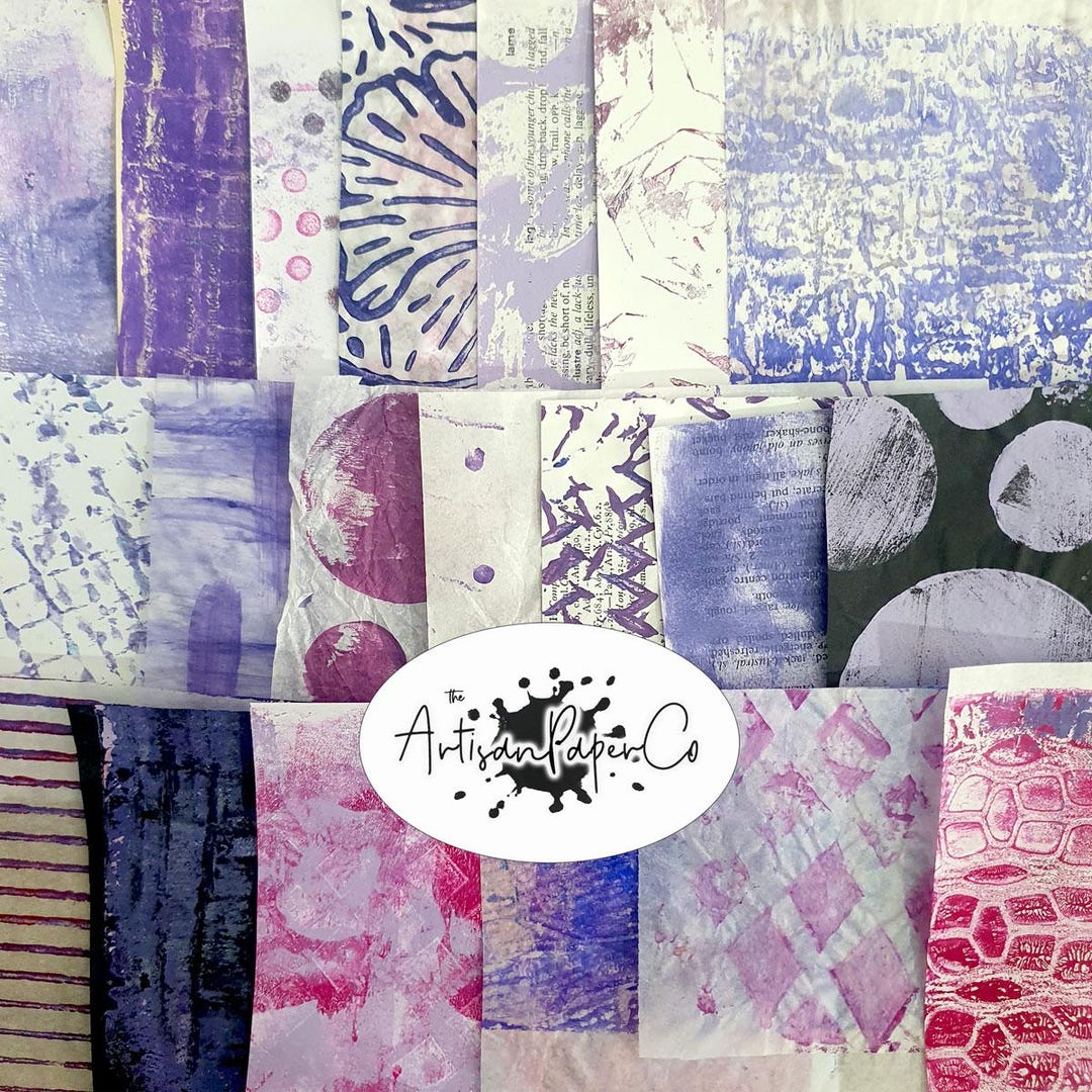 20 Hand Painted Collage Papers, Pink/purple Paper Bundle, Mixed Media ...
