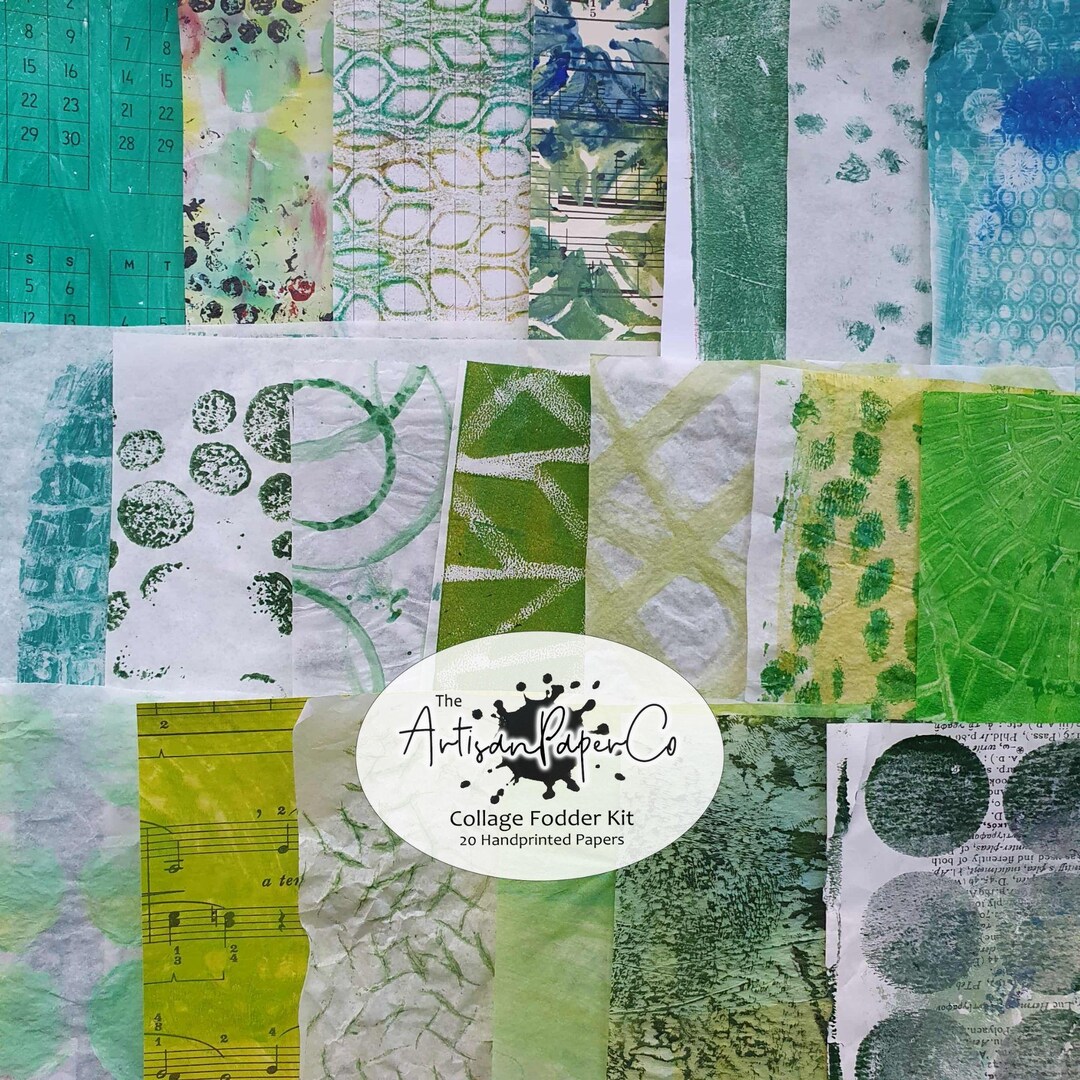 20 Hand Painted Collage Papers, Green/teal/blue Transparent & Opaque ...