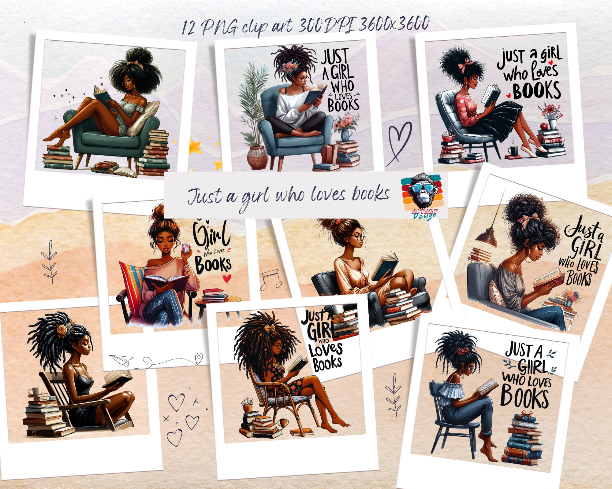 Just a Girl Who Loves Books PNG, Black Woman Reading Book, Messy Bun ...