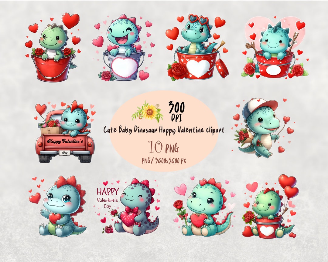 Cute Baby Dinosaur Happy Valentine's PNG, Cute Dinosaur Valentine ...