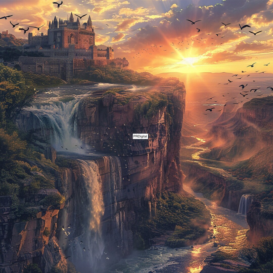 DIGITAL - Sunset Majesty: Fantasy Castle on Cliff - Etsy