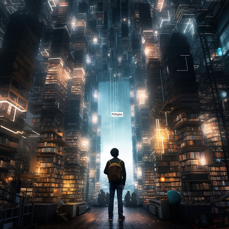 DIGITAL Journey to Knowledge Futuristic Library - Etsy