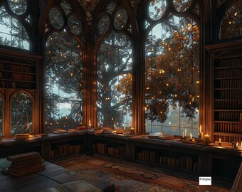 Imaginative Library Art, Elven Library, Digital Artwork Download ...