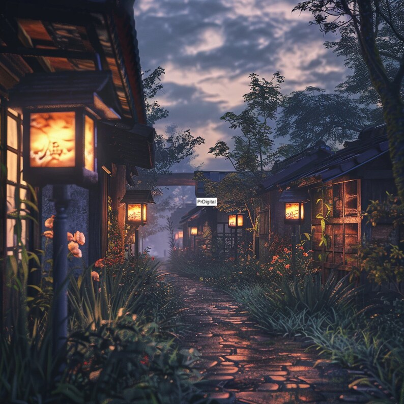 DIGITAL Twilight in Rustic Japanese Village - Etsy