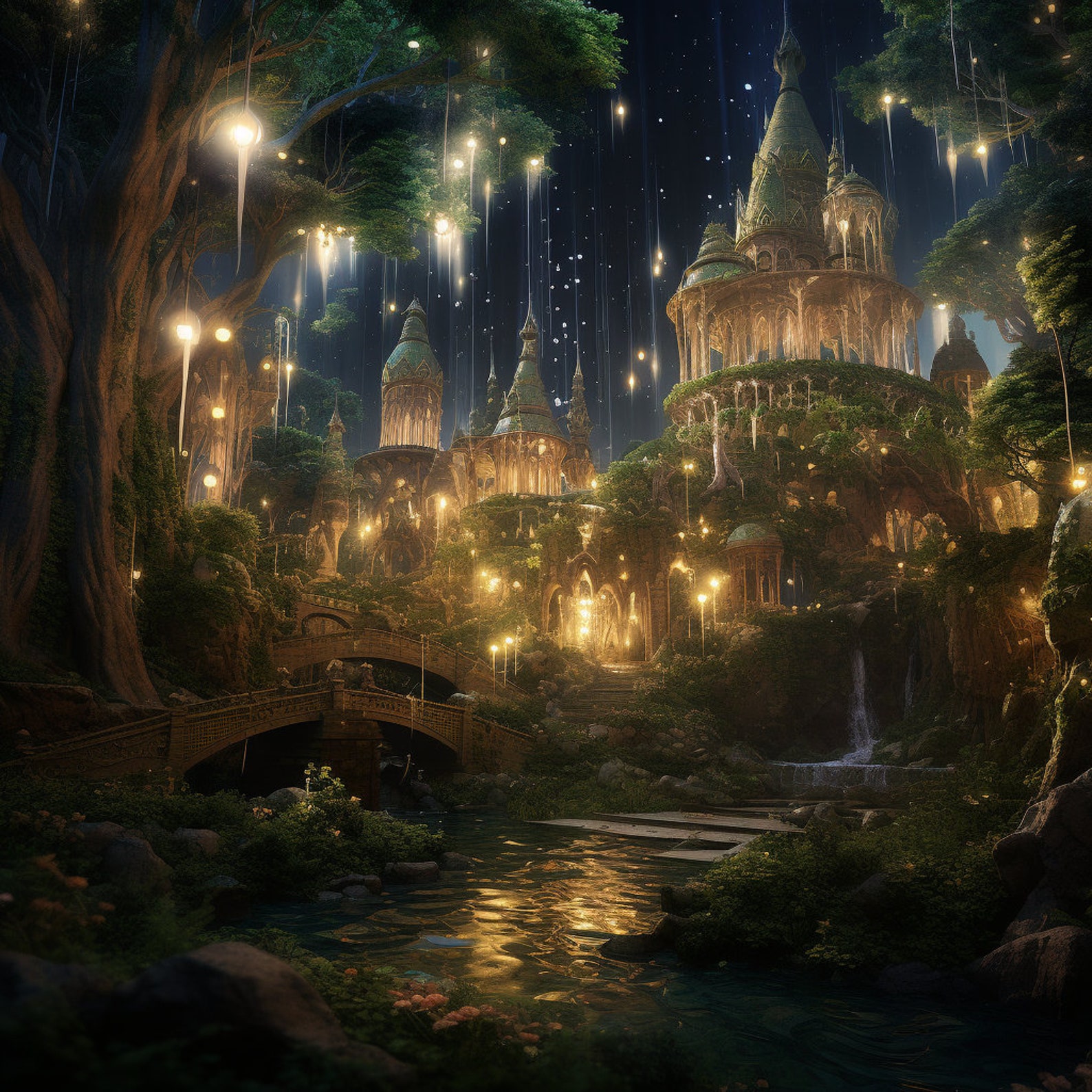 DIGITAL Elven City in a Forest of Twinkling Lights - Etsy