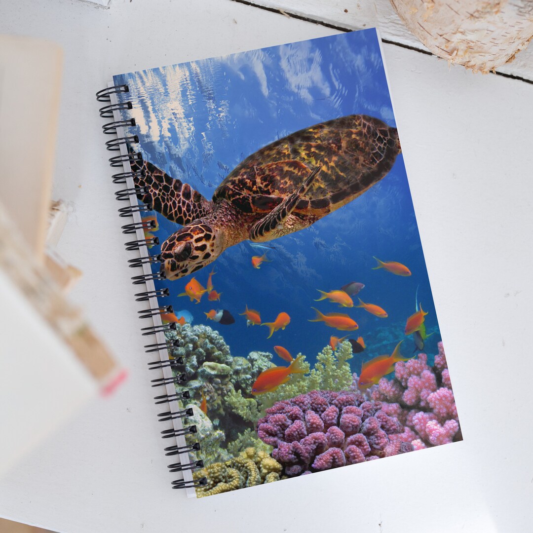 Sea Turtle Spiral Notebook, Underwater Notebook Scene, Fish and Sea ...