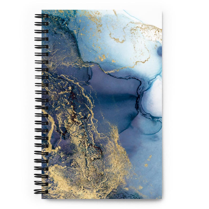 Blue and Gold Marble Spiral Notebook, Watercolor Notebook, Minimally ...