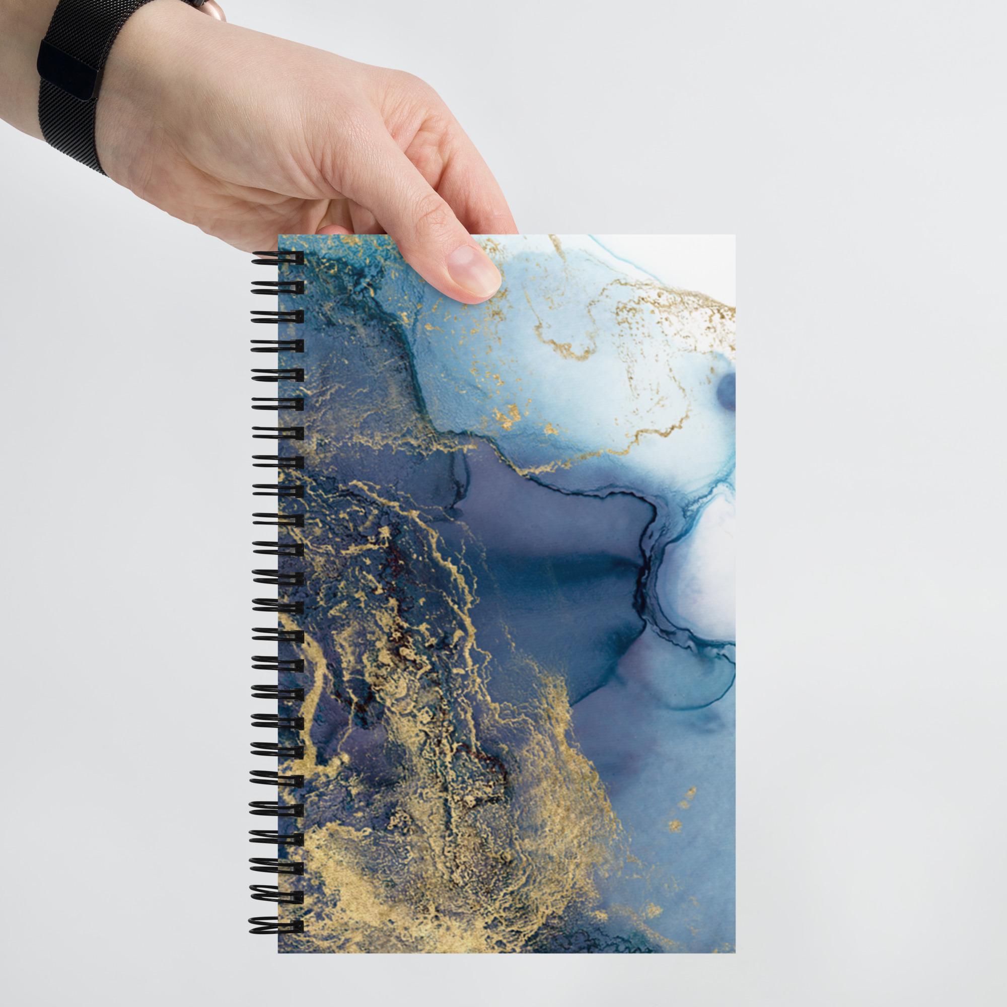 Blue and Gold Marble Spiral Notebook, Watercolor Notebook, Minimally ...