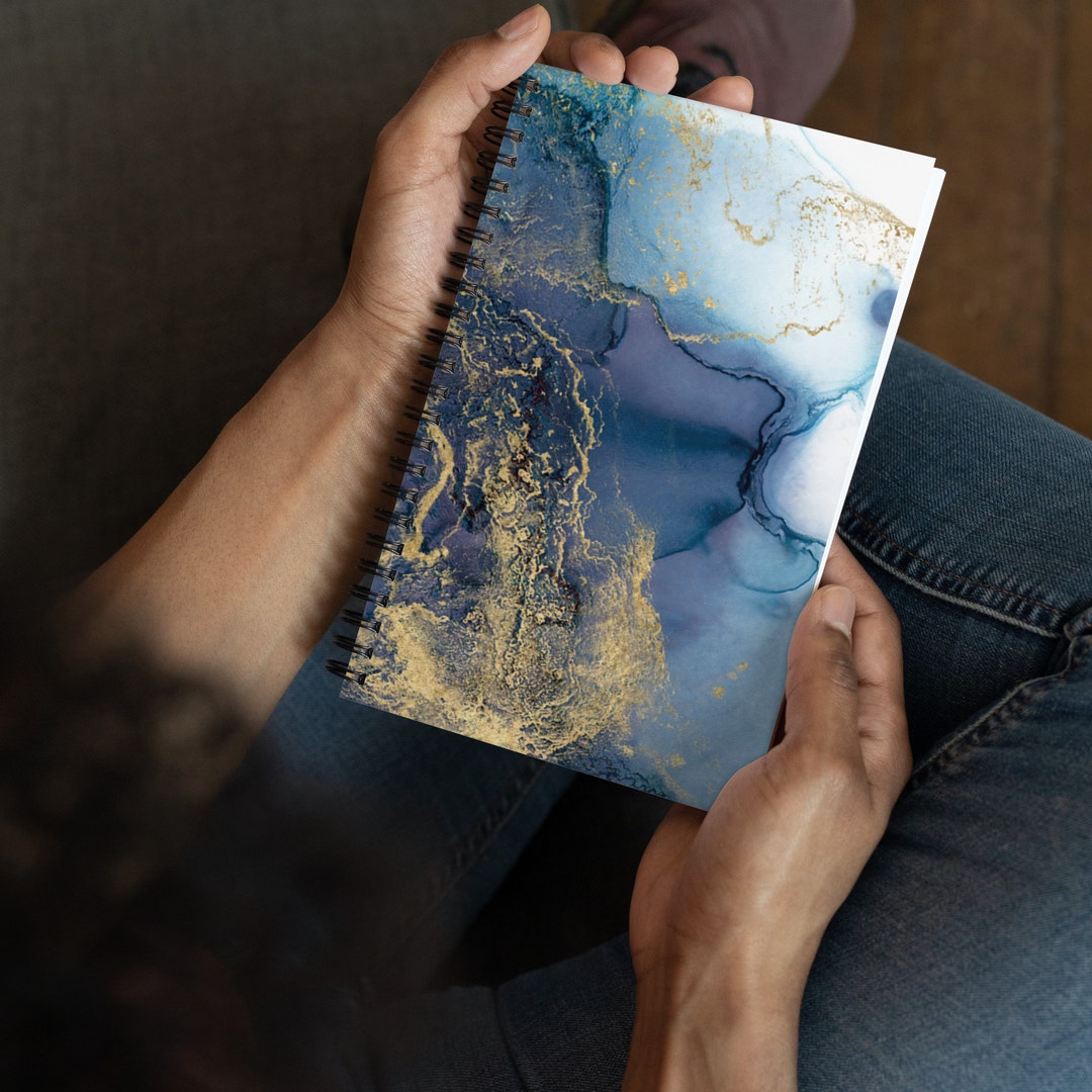 Blue and Gold Marble Spiral Notebook, Watercolor Notebook, Minimally ...