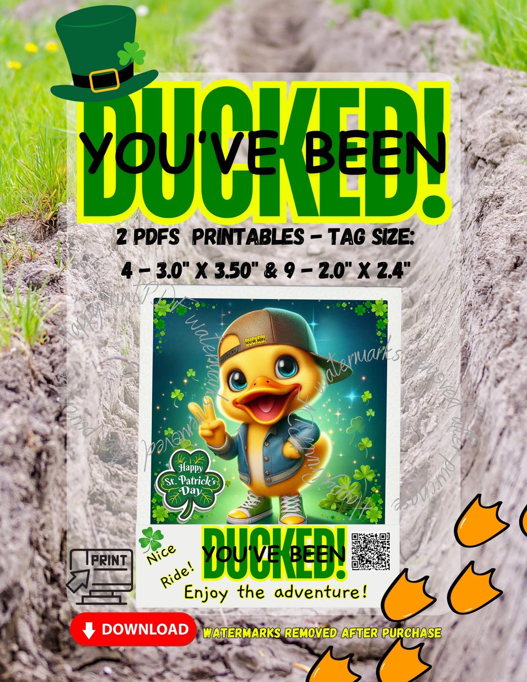 You've Been Ducked, Clover Duck Theme, Cards Digital PDF Printable ...