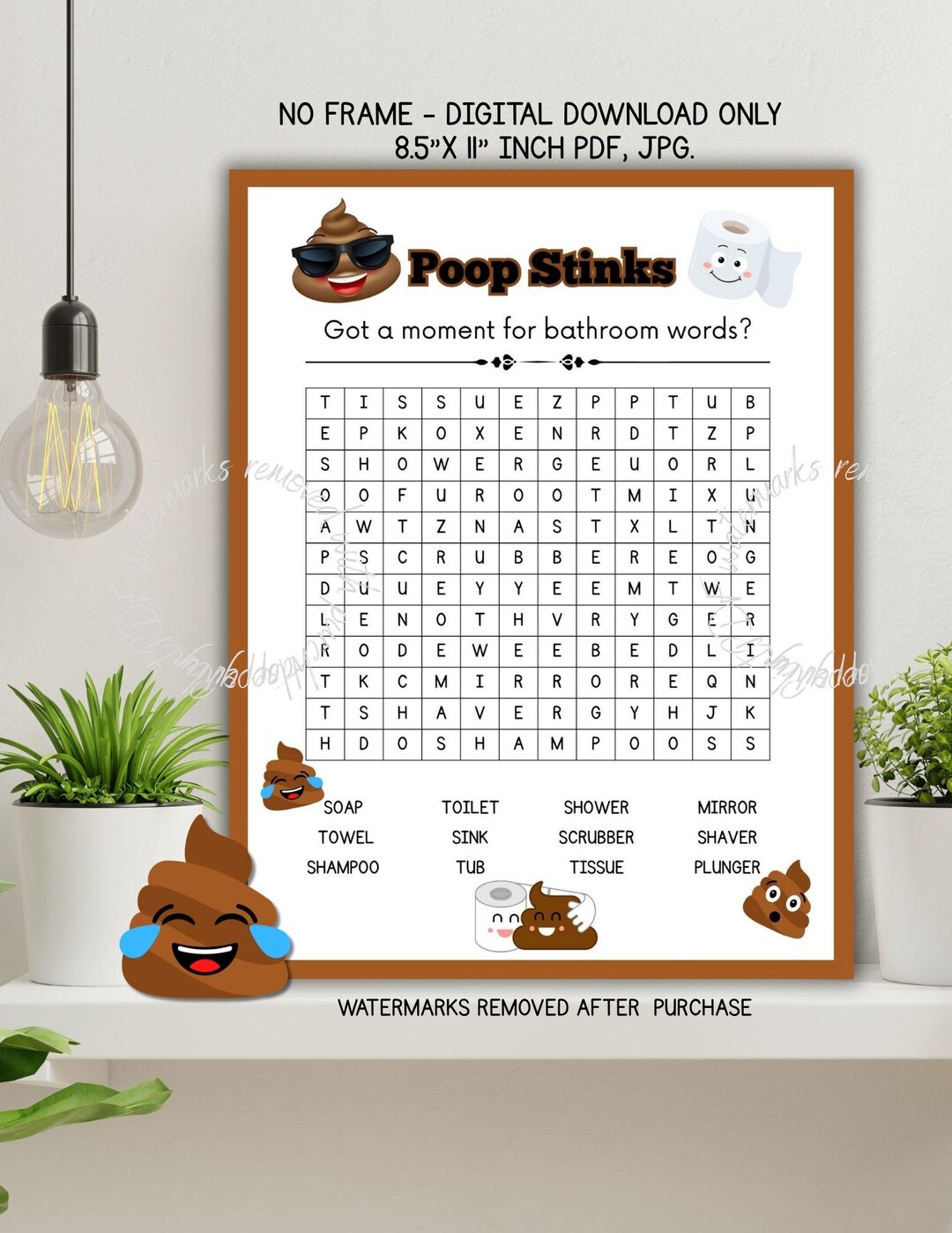 Funny Bathroom Word Search Art-forgot Your Phone Puzzle-pdf and JPG ...