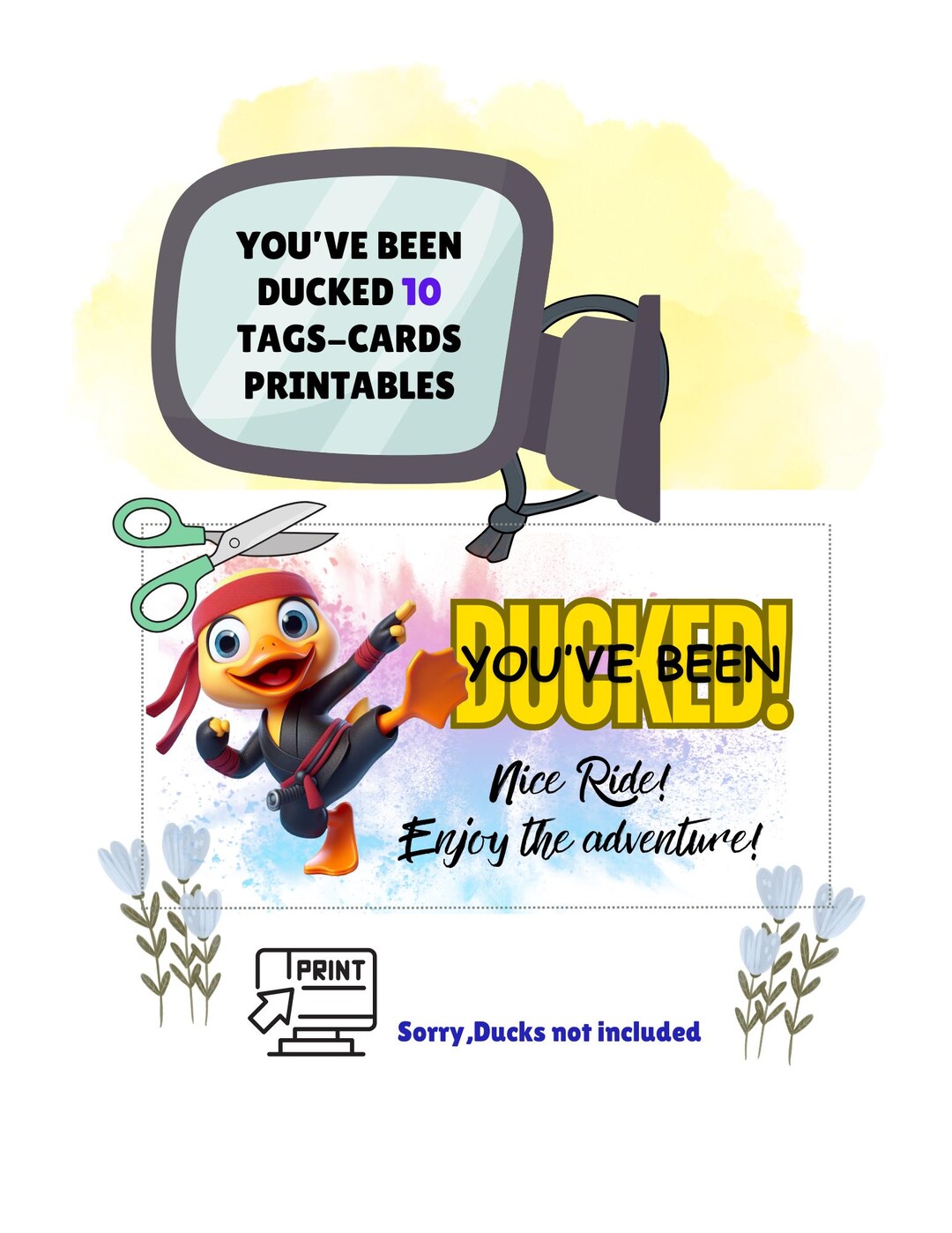 You've Been Ducked, Ninja Duck Tag Cards, Ducked, Yellow Duck, Digital ...