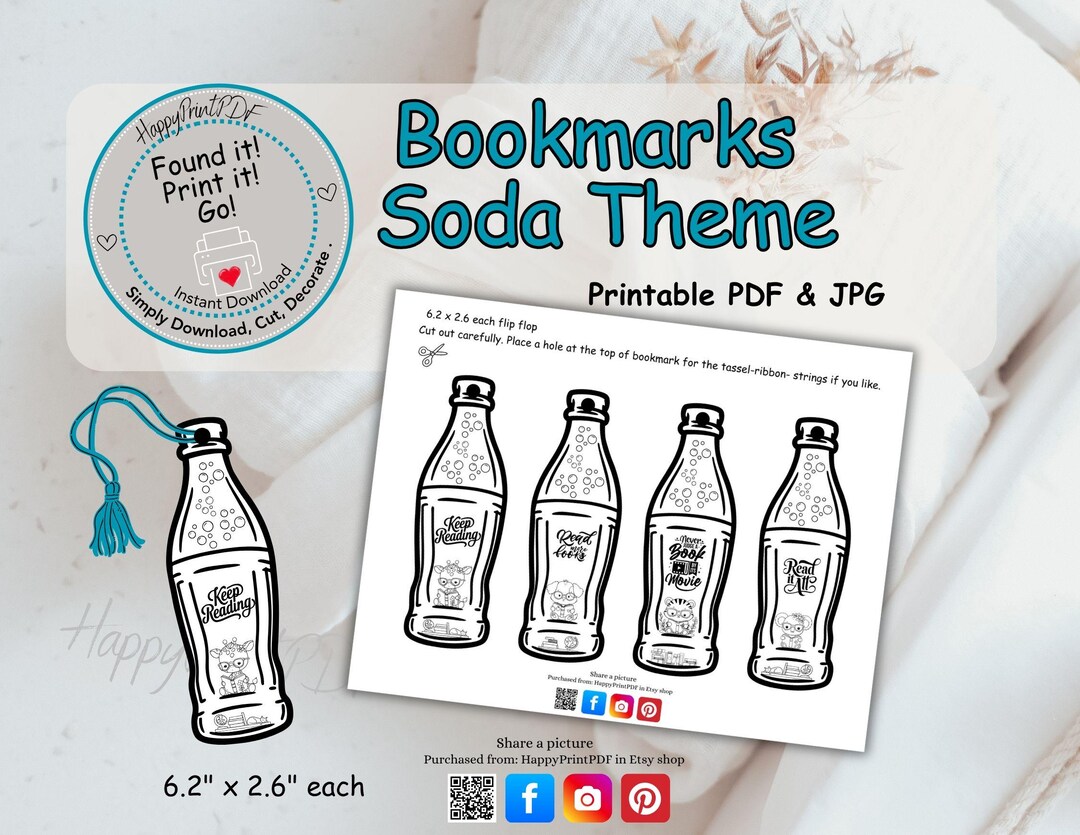 Soda Theme Bookmarks-coloring Page Activity-pdf and JPG Digital ...