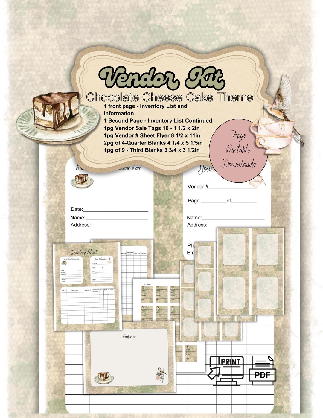 Chocolate Cheesecake Theme-vendor Kit-printable Price Tags and ...