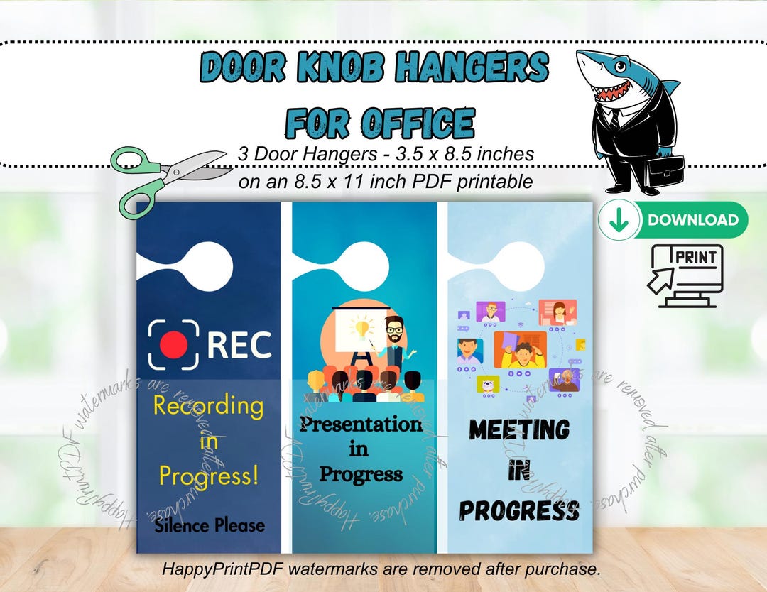 Door Hangers, Printable Office Themed, Recording in Progress, Meeting ...
