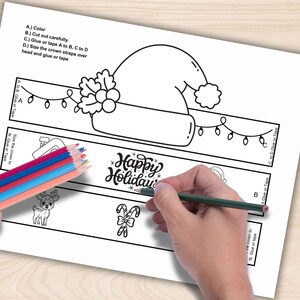Printable Santa Hat Crown – Kids Coloring Page, Winter Holiday Craft ...