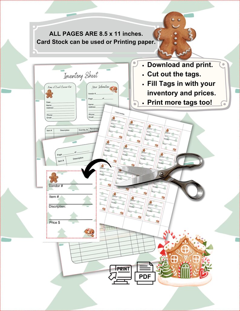 Vendor Kit With Price Tags and Inventory List Christmas Gingerbread ...
