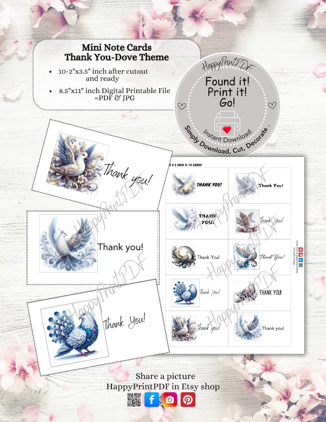 Printable Dove Thank You Cards: Mini Kindness Notes, Positive ...